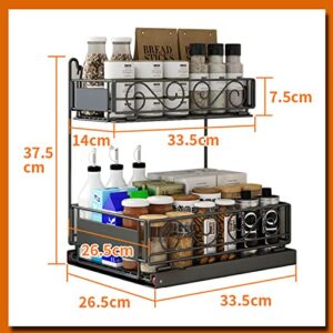 Under Sink Organizer - 2 Tier Bathroom Countertop Organizer Under Cabinet Storage for Kitchen, Under Sink Sliding Shelf Organizer Rack, Multi-Use Under Kitchen Sink Organizers 33.5*26.5*37.5cm,White