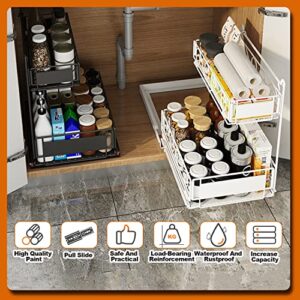 Under Sink Organizer - 2 Tier Bathroom Countertop Organizer Under Cabinet Storage for Kitchen, Under Sink Sliding Shelf Organizer Rack, Multi-Use Under Kitchen Sink Organizers 33.5*26.5*37.5cm,White