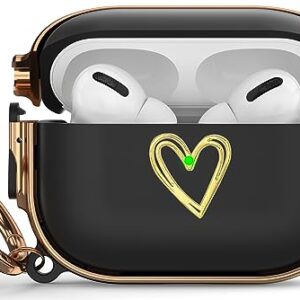 Aiiko Airpod Pro 2nd/1st Generation Case with Lock, AirPods Pro Case with Keychain Golden Heart Pattern Shockproof Protective Cover for Girls Women Compatible Apple Airpods Pro 2 / Pro 1 Gen-Black