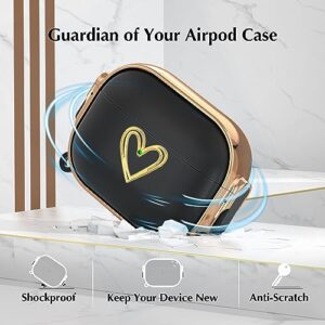 Aiiko Airpod Pro 2nd/1st Generation Case with Lock, AirPods Pro Case with Keychain Golden Heart Pattern Shockproof Protective Cover for Girls Women Compatible Apple Airpods Pro 2 / Pro 1 Gen-Black