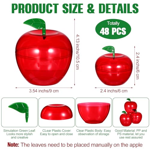 Tioncy 24 Pcs Plastic Apple Containers Christmas Decorations Red Apple Containers Bobbing Apple Teacher Apple Candy Cookie Jars Toy Containers for Gift Party Wedding Rosh Hashana Party(24 Pcs)