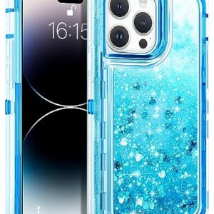 WOLLONY for iPhone 14 Pro Max Case Glitter Floating Liquid Shiny Quicksand Case for Women Girls Heavy Duty Shockproof Protective Case Hard PC Bumper Soft TPU Cover for iPhone 14 Pro Max 6.7'' Blue