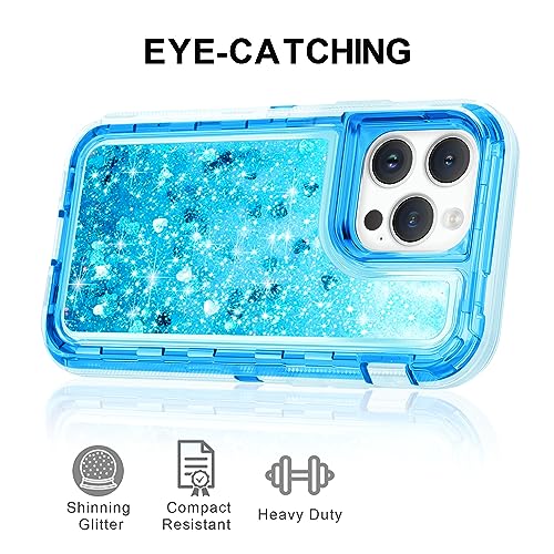 WOLLONY for iPhone 14 Pro Max Case Glitter Floating Liquid Shiny Quicksand Case for Women Girls Heavy Duty Shockproof Protective Case Hard PC Bumper Soft TPU Cover for iPhone 14 Pro Max 6.7'' Blue