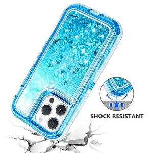 WOLLONY for iPhone 14 Pro Max Case Glitter Floating Liquid Shiny Quicksand Case for Women Girls Heavy Duty Shockproof Protective Case Hard PC Bumper Soft TPU Cover for iPhone 14 Pro Max 6.7'' Blue