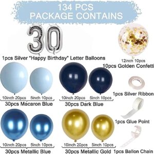 Navy Blue Silver Happy Birthday Party Decorations Set for Men Boys Women Girls, Banner, Crown Balloon, Fringe Curtains, Cake Topper for 1th 16th 18th 30th Party Supplies((blue 30)