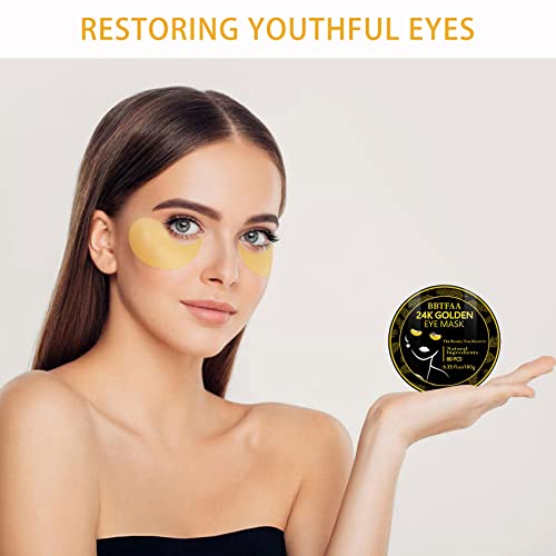 Under Eye Patches, 24K Gold Collagen Eye Mask for Puffy Eyes & Dark Circles Treatments, Reduce Under Eye Bags and Smooth Wrinkles, Hydrating and Moisturizing, Eye Skin Care Pads for Beauty & Personal Care (𝟔𝟎𝐏𝐂𝐒 )