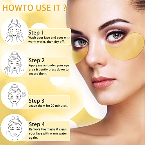 Under Eye Patches, 24K Gold Collagen Eye Mask for Puffy Eyes & Dark Circles Treatments, Reduce Under Eye Bags and Smooth Wrinkles, Hydrating and Moisturizing, Eye Skin Care Pads for Beauty & Personal Care (𝟔𝟎𝐏𝐂𝐒 )