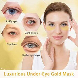 Under Eye Patches, 24K Gold Collagen Eye Mask for Puffy Eyes & Dark Circles Treatments, Reduce Under Eye Bags and Smooth Wrinkles, Hydrating and Moisturizing, Eye Skin Care Pads for Beauty & Personal Care (𝟔𝟎𝐏𝐂𝐒 )