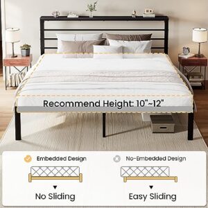 SHA CERLIN King Size Bed Frame with Headboard Shelf, Heavy Duty Platform Bed Frame with Strong Metal Foundation, No Box Spring Needed, Black