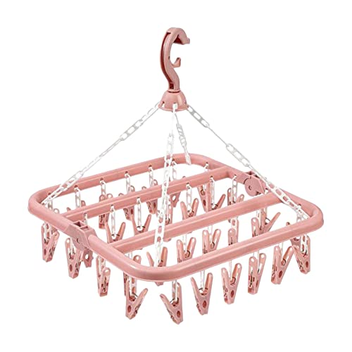 Clip and Drip Hanger Clothes Drying Hanger with 32 Clips and Drip Foldable Hanging Rack Underwear Hanger Clothespin Hanger Rack for Socks Clothes