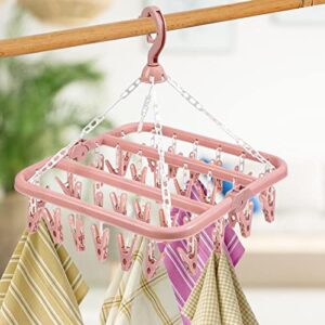 Clip and Drip Hanger Clothes Drying Hanger with 32 Clips and Drip Foldable Hanging Rack Underwear Hanger Clothespin Hanger Rack for Socks Clothes