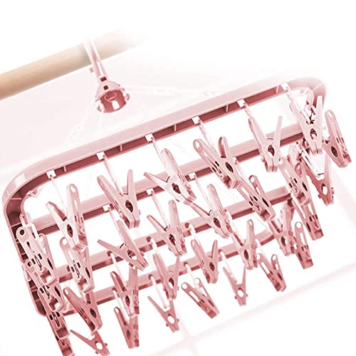 Clip and Drip Hanger Clothes Drying Hanger with 32 Clips and Drip Foldable Hanging Rack Underwear Hanger Clothespin Hanger Rack for Socks Clothes