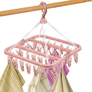 Clip and Drip Hanger Clothes Drying Hanger with 32 Clips and Drip Foldable Hanging Rack Underwear Hanger Clothespin Hanger Rack for Socks Clothes