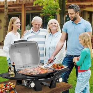 Ooiior Portable Gas Grill, Small Gas Grills Propane, Tabletop Gas Grill Outdoor Camping Grill BBQ Grill 24000 BTU with 2 Burners, Removable Side Tables, Built in Thermometer, Grey