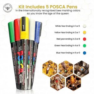 Queen Bee Marking Kit - Includes 5 Posca Marking Pens, One Handed Queen Catcher, Stainless Steel Queen Clip, Marking Plunger and Push Catcher