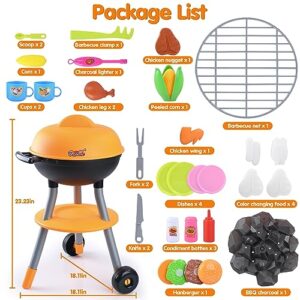 Kids Toy BBQ Grill Playsets, Play Kitchen Barbecue Grill with Pretend Smoke,Light,Sound & Color-Changing Play Food, Cooking Toy Set, Camping Outdoor Toys for Kids Ages 4-8 3-5 Boy Girl Gift