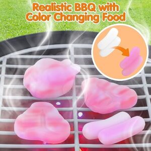 Kids Toy BBQ Grill Playsets, Play Kitchen Barbecue Grill with Pretend Smoke,Light,Sound & Color-Changing Play Food, Cooking Toy Set, Camping Outdoor Toys for Kids Ages 4-8 3-5 Boy Girl Gift