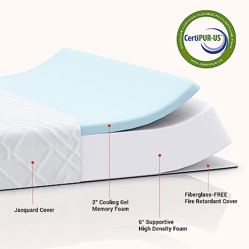 Wellos 8 Inch TwinXL Memory Foam Mattress in a Box | Removable/Washable Cover | Multi-Layer System for Pressure Relief | Fiberglass-Free Inner Cover | Cooling Gel | Made in USA,White