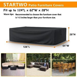 STARTWO Patio Furniture Covers Waterprpoof, Tear Resistant Rectangular Outdoor Furniture Set Cover for Table and Chairs, Outdoor Sectional Sofa Cover, 126"L x 64"W x 28"H