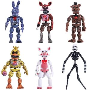 laghtin 6 pack horror game figures toys set, inspired by the game five night figures, fun action simulator with movable joints toys