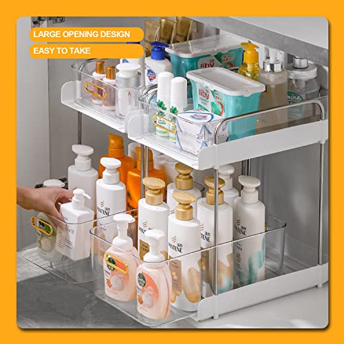 Pull Out Under Sink Organizer 2 Tier Multi Purpose Sink Organizers Storage for Bathroom Kitchen Sink Storage Organizer Sliding Cabinet Organizer,White,L