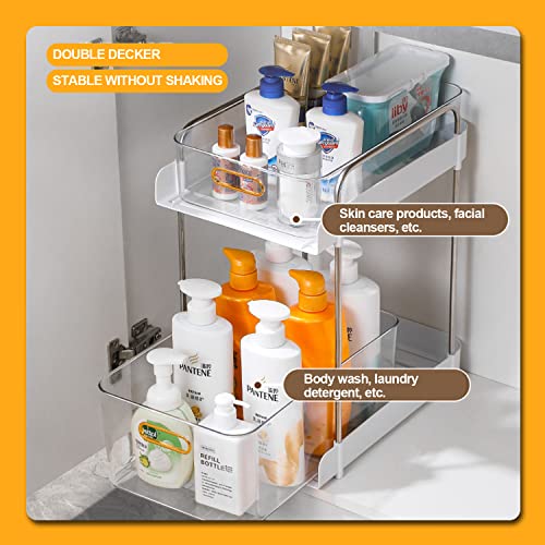 Pull Out Under Sink Organizer 2 Tier Multi Purpose Sink Organizers Storage for Bathroom Kitchen Sink Storage Organizer Sliding Cabinet Organizer,White,L