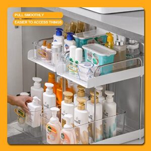 Pull Out Under Sink Organizer 2 Tier Multi Purpose Sink Organizers Storage for Bathroom Kitchen Sink Storage Organizer Sliding Cabinet Organizer,White,L