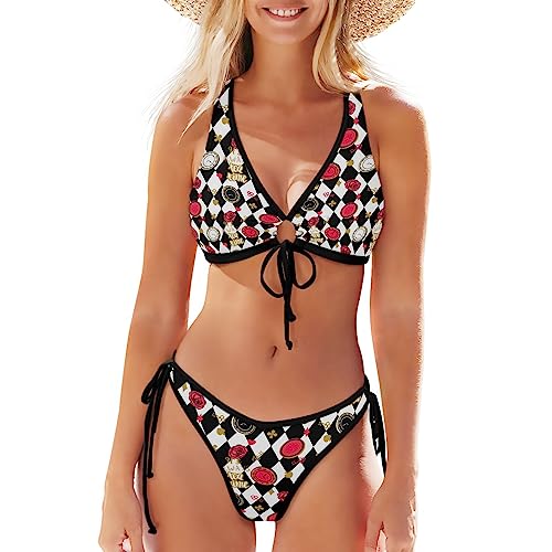 Fustylead Alice in Wonderland with Chess Board Womens Bikini Swimsuits Sexy Two Piece Bathing Suit