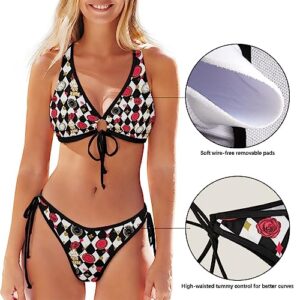 Fustylead Alice in Wonderland with Chess Board Womens Bikini Swimsuits Sexy Two Piece Bathing Suit