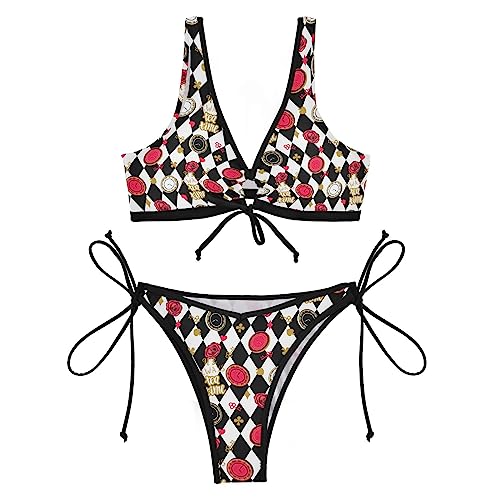 Fustylead Alice in Wonderland with Chess Board Womens Bikini Swimsuits Sexy Two Piece Bathing Suit