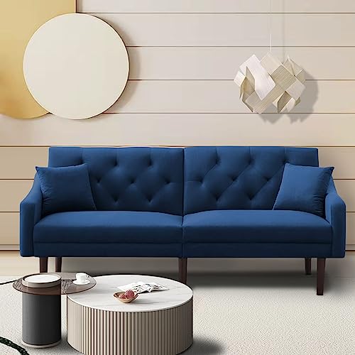 Eafurn Convertible Futon Sofa Bed, 72.8" Modern Velvet Sleeper Couch Small Loveseat with Two Pillows, 3 Adjustable Positions and 6 Solid Rubber Wood Legs Furniture for Living Room and Bedroom