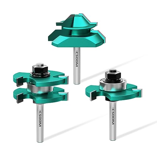 CSOOM 3PCS 45 Degree Miter Router Bits & Tongue and Grooving Router Bits All with 1/4 Shank, Ideal for MDF, Hardwood, Softwood, and Particleboard.