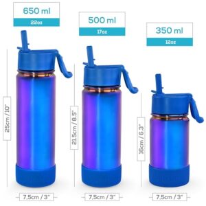 CHILLOUT LIFE 17 oz Kids Insulated Water Bottle for School with Straw Lid Leakproof and Cute Waterproof Stickers, Personalized Stainless Steel Thermos Flask Metal Water Bottle, Blue Space