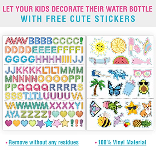 CHILLOUT LIFE 17 oz Kids Insulated Water Bottle for School with Straw Lid Leakproof and Cute Waterproof Stickers, Personalized Stainless Steel Thermos Flask Metal Water Bottle, Blue Space