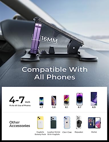 LISEN Dashboard Phone Holder for Car, Dashboard Mount [ Never Slip& Fall] Universal Car Phone Holders for iPhone Dash Accessories Compatible with iPhone 15 Pro Max Plus 14 13 12 Mini Samsung All