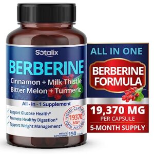 sotalix supplement premium berberine 19,370mg plus ceylon cinnamon, bitter melon, milk thistle - supports immune system, heart & gastrointestinal wellness - 150-day supply (150 count (pack of 1))