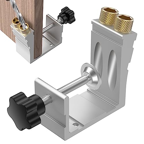 Pocket Hole Jig Kit, 15 Degree Angle Oblique Hole Puncher Locator, High Precision Adjustable Woodworking Drill Guide Tool Kit for DIY Carpentry Projects Portable Unit or Mount to Bench