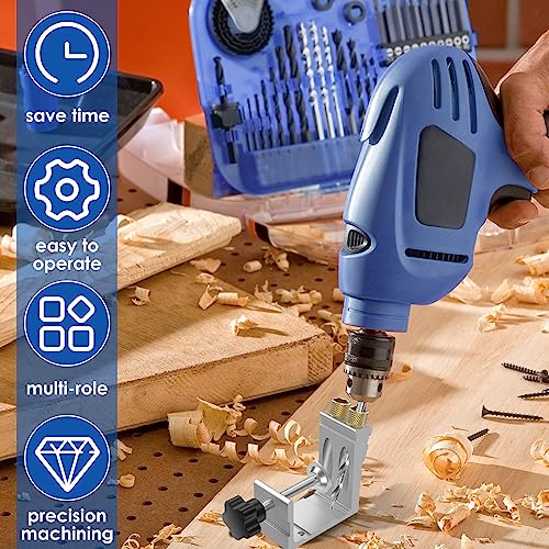 Pocket Hole Jig Kit, 15 Degree Angle Oblique Hole Puncher Locator, High Precision Adjustable Woodworking Drill Guide Tool Kit for DIY Carpentry Projects Portable Unit or Mount to Bench