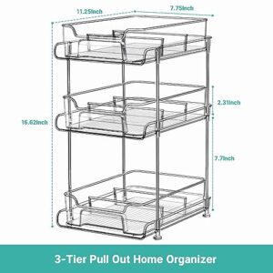 Fulpower 3 Tier Bathroom Organizers with Dividers, Clear Medicine Cabinet Organizer Pull-Out Under Sink Organizers, Multi-Purpose Storage Organizers for Skincare Cosmetic Pantry 2 Pack