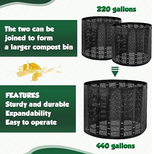 Suttmin 2 Pieces 220 Gallon Compost Bin Outdoor Expandable Plastic Compost Bin Easy Assembling Large Capacity Compost Bin for Home Garden Leaves Fast Creation of Fertile Soil Grounds