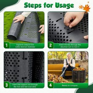 Suttmin 2 Pieces 220 Gallon Compost Bin Outdoor Expandable Plastic Compost Bin Easy Assembling Large Capacity Compost Bin for Home Garden Leaves Fast Creation of Fertile Soil Grounds