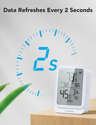 GoveeLife 36'' Smart Tower Fan for Bedroom Bundle with Hygrometer Thermometer H5104, Bluetooth Room Temperature Monitor with APP Alert and 2 Years Date Storage Export, Remote LCD Digital Display