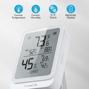 GoveeLife 36'' Smart Tower Fan for Bedroom Bundle with Hygrometer Thermometer H5104, Bluetooth Room Temperature Monitor with APP Alert and 2 Years Date Storage Export, Remote LCD Digital Display