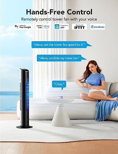 GoveeLife 36'' Smart Tower Fan for Bedroom Bundle with Hygrometer Thermometer H5104, Bluetooth Room Temperature Monitor with APP Alert and 2 Years Date Storage Export, Remote LCD Digital Display