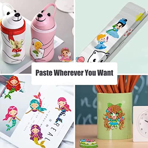 FLYSONG 5D DIY Diamond Painting Stickers Kits for Kids, 24 PCS Cute Cartoon Princess Diamond Art Stickers Beads Handmade Digital Gem Paint Making for Beginners Children