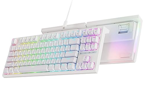 RK ROYAL KLUDGE R87 Mechanical Keyboard, 75% Layout Hot Swappable Wired Gaming Keyboard Software Macro Compact RGB Backlit PC Game Keyboards 87 Keys for Win Mac, Yellow Switch-White