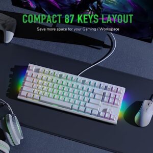 RK ROYAL KLUDGE R87 Mechanical Keyboard, 75% Layout Hot Swappable Wired Gaming Keyboard Software Macro Compact RGB Backlit PC Game Keyboards 87 Keys for Win Mac, Yellow Switch-White