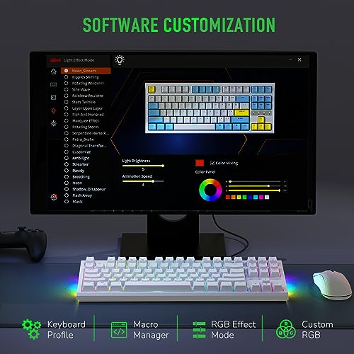 RK ROYAL KLUDGE R87 Mechanical Keyboard, 75% Layout Hot Swappable Wired Gaming Keyboard Software Macro Compact RGB Backlit PC Game Keyboards 87 Keys for Win Mac, Yellow Switch-White