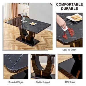 Black Marble Dining Table for 4-6 People, 64inch Modern Kitchen Table with Faux Marble Tabletop and Hevy-Duty U-Shape Base, Large Long Dining Room Pedestal Table for Dining Room