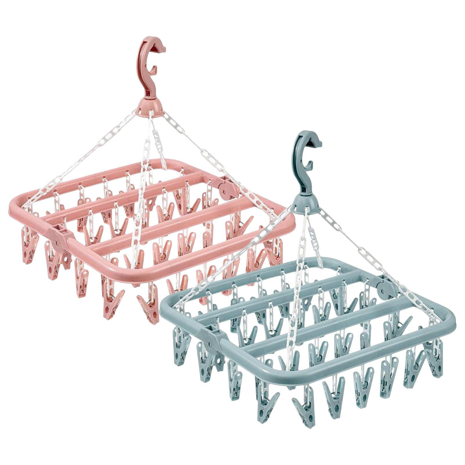 1/2PCS Foldable Clip Hangers with 32 Clips-Clothes Drying Hanger | Plast-ic Laundry Clip | Drip Drying Hanger | Laundry Hanger Drying Rack | Duracle Clothes Drying Rack | Underwear Suspender for Socks